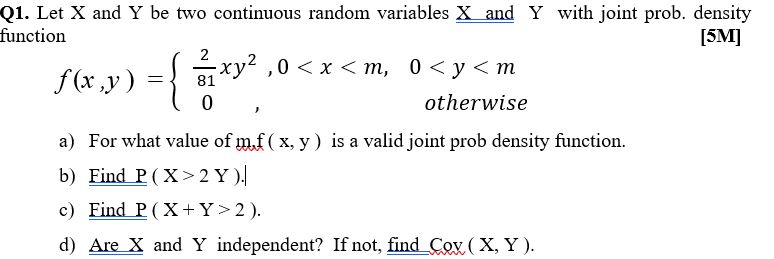 Solved 21. Let X and Y be two continuous random variables X | Chegg.com