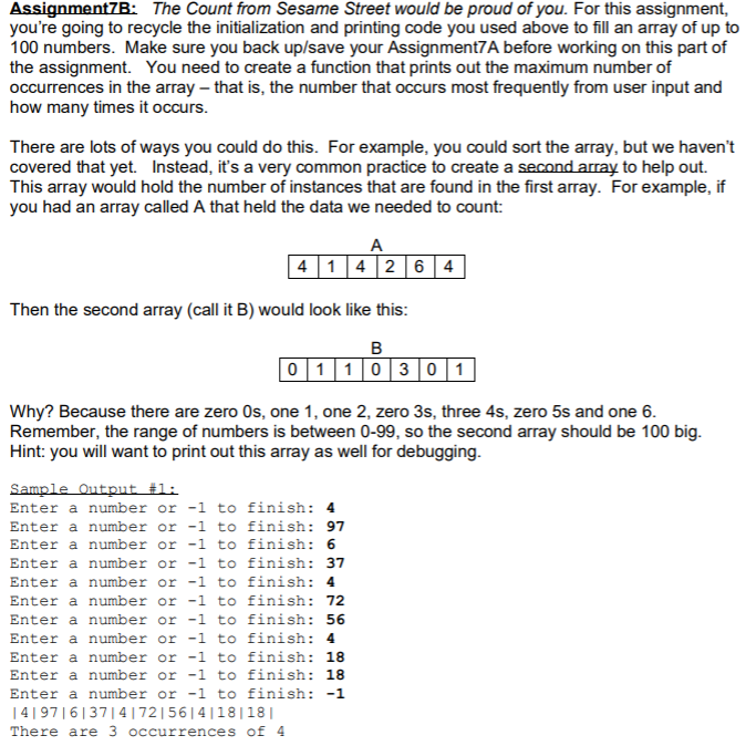 Solved Assignment7B: The Count from Sesame Street would be | Chegg.com