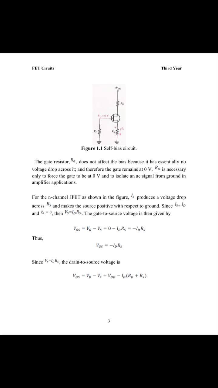 Solved FET Ciruits Third Year Experiment No. 1 Junction | Chegg.com