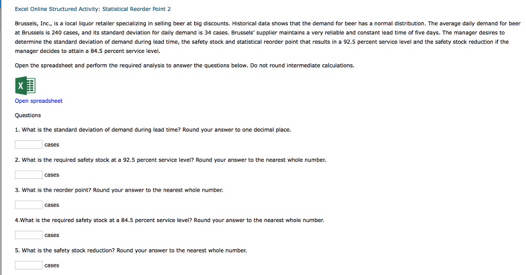 Solved Excel Online Structured Activity: Statistical Reorder | Chegg.com