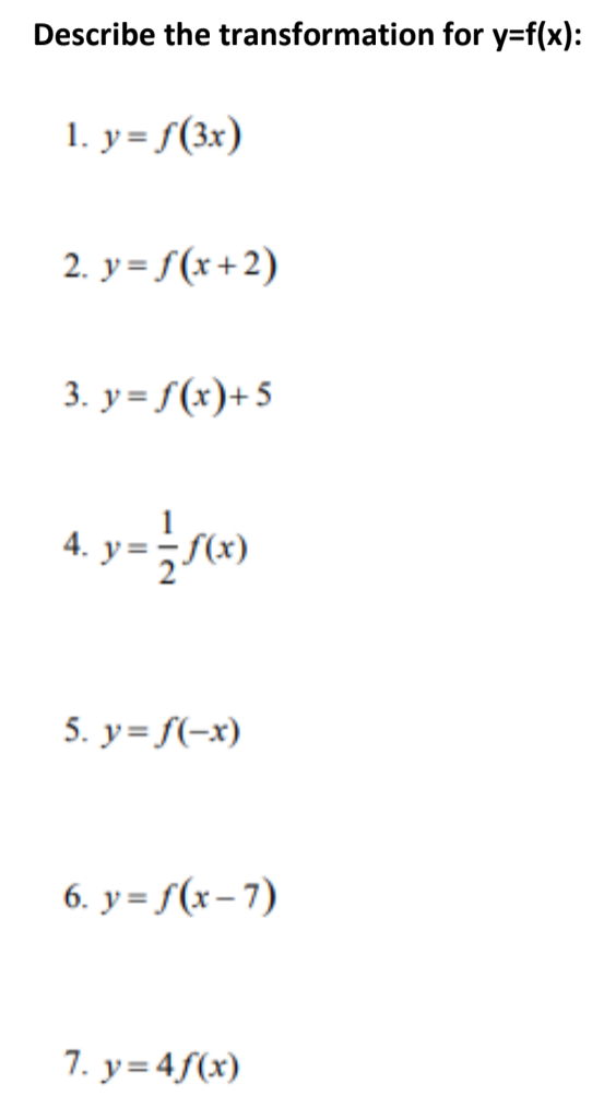 Solved Describe the transformation for y=f(x): 1. y = f(3x) | Chegg.com