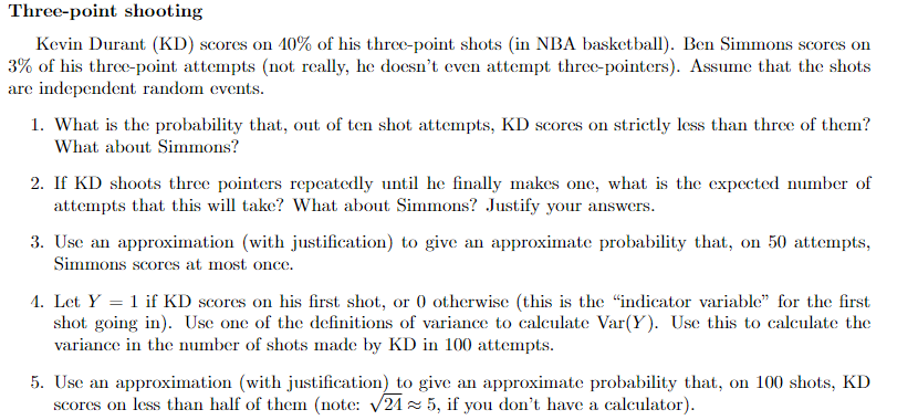 Three-point shooting Kevin Durant (KD) scores on 40% | Chegg.com
