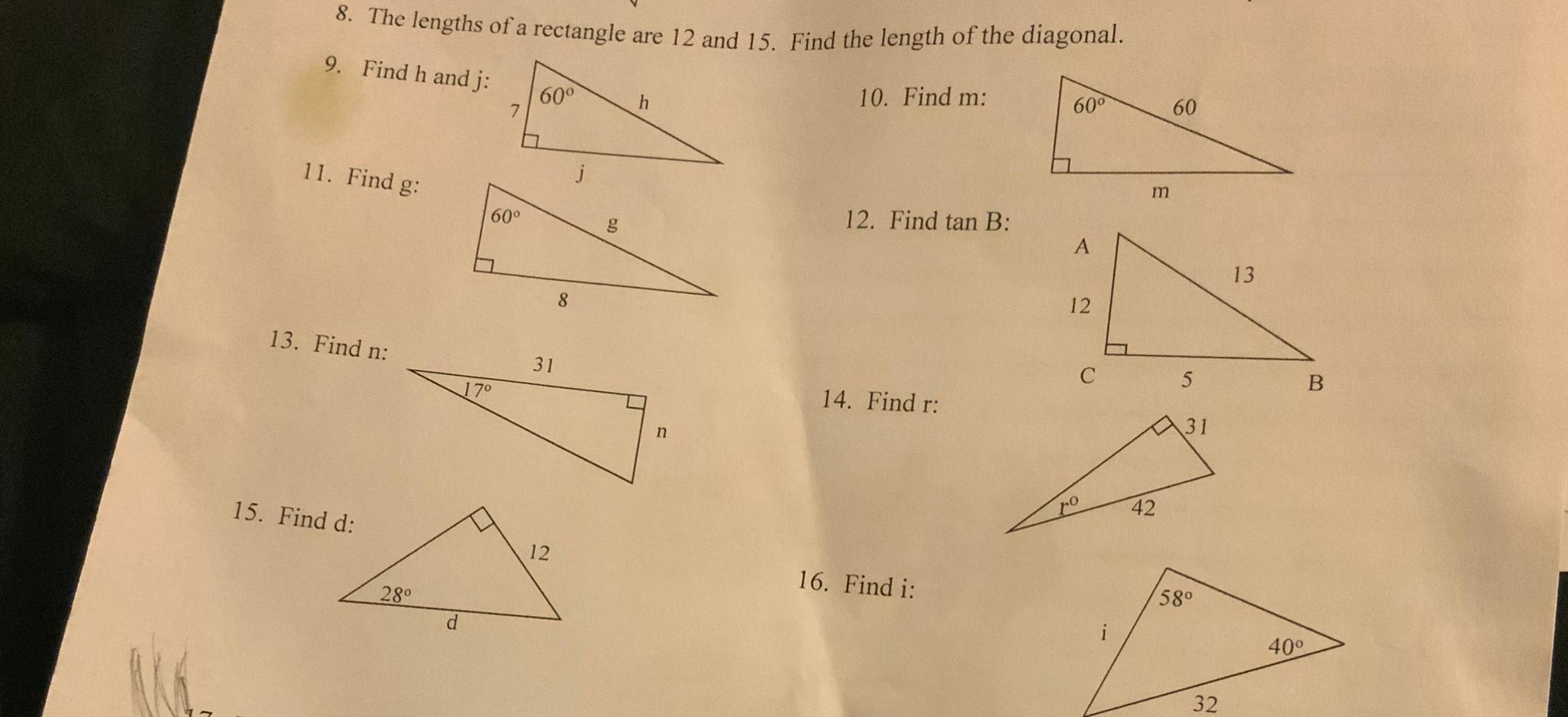Solved 8. The lengths of a rectangle are 12 and 15. Find the | Chegg.com