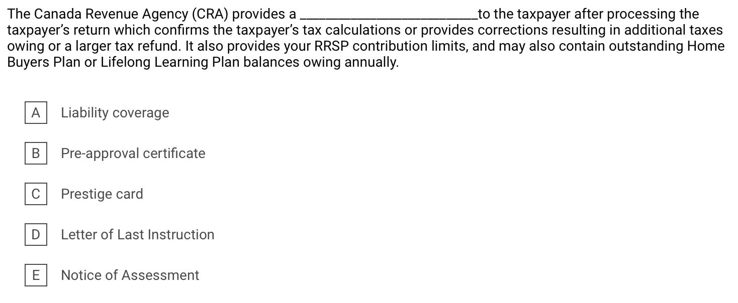 Solved The Canada Revenue Agency (CRA) provides a to the | Chegg.com