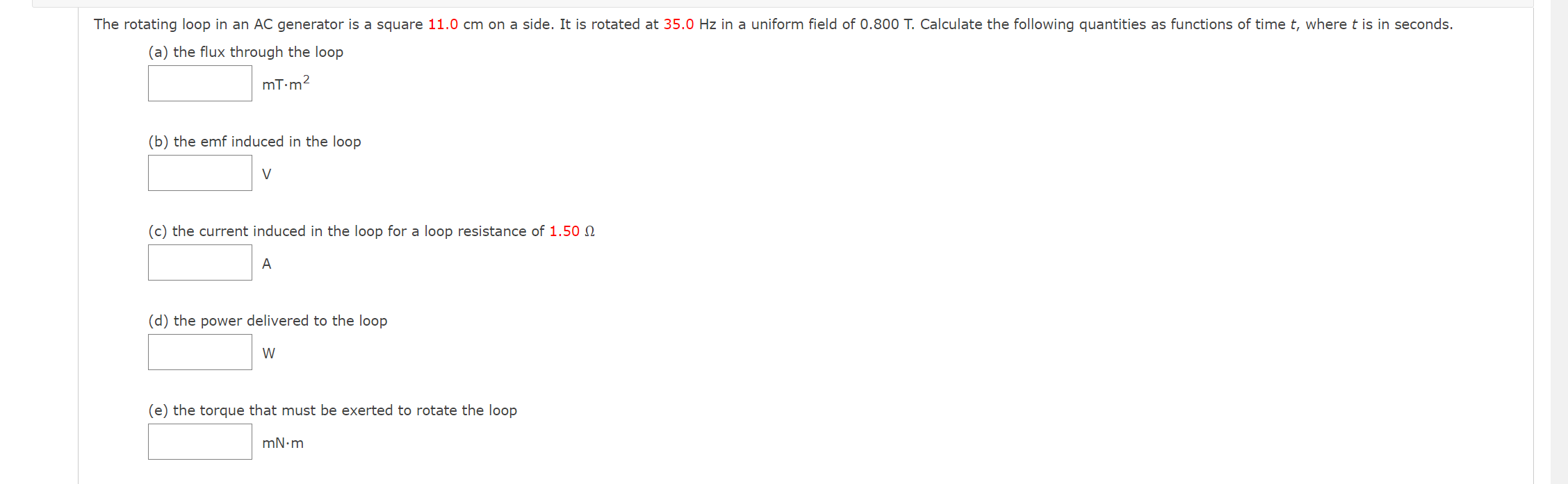 Solved (a) ﻿the flux through the loopmT*m2(b) ﻿the emf | Chegg.com