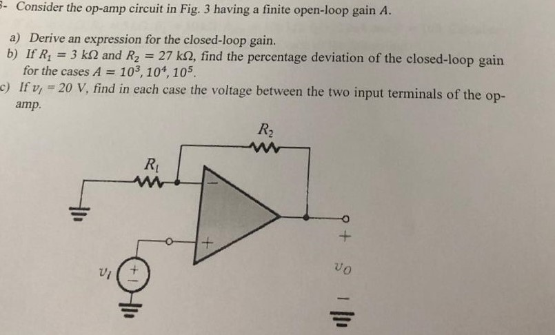 Solved 3- Consider the op-amp circuit in Fig. 3 having a | Chegg.com