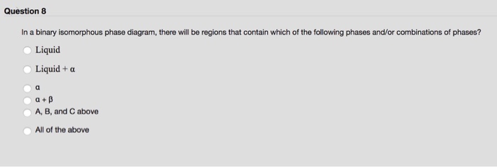 Solved Question 8 In a binary isomorphous phase diagram, | Chegg.com