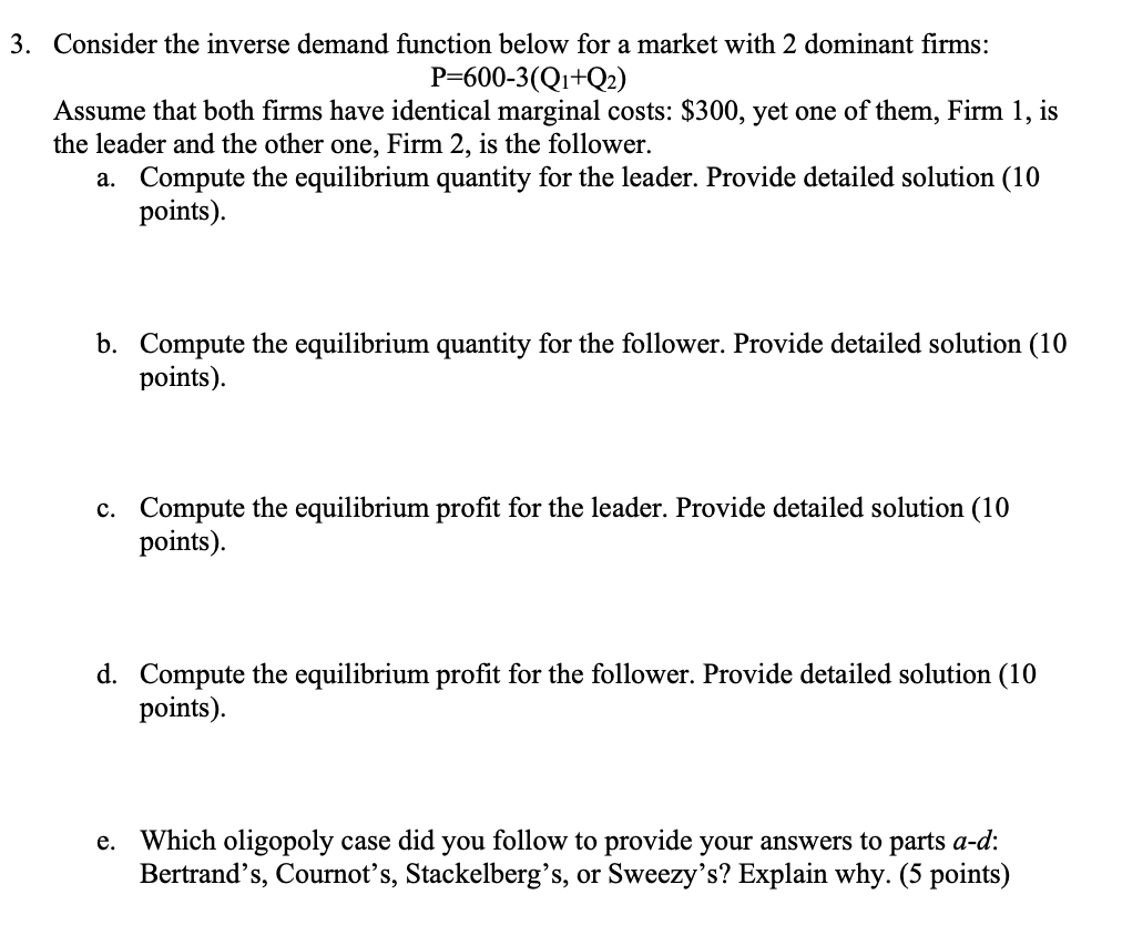Solved Consider the inverse demand function below for a | Chegg.com