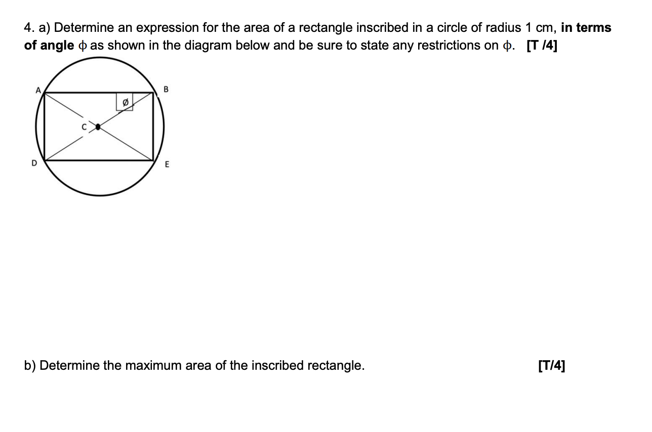 Solved 4. a) Determine an expression for the area of a | Chegg.com