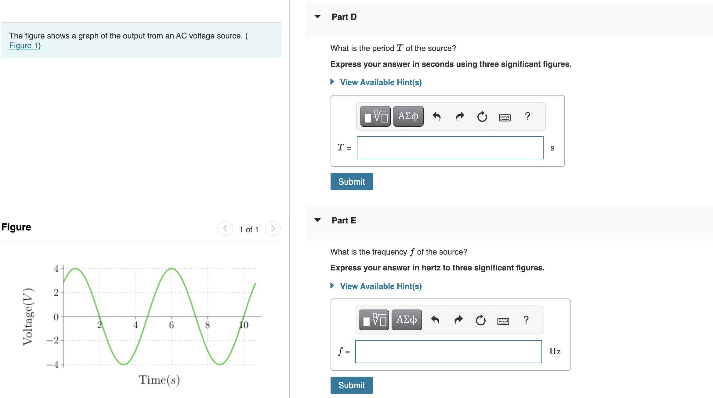 Solved The figure shows a graph of the output from an AC | Chegg.com