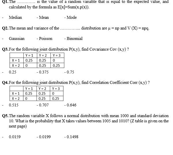 Solved Q1.The is the value of a random variable that is | Chegg.com