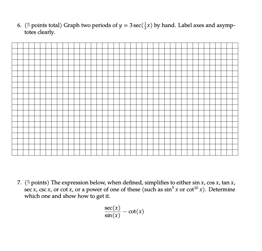 Solved 6. (5 points total) Graph two periods of y = 3 | Chegg.com