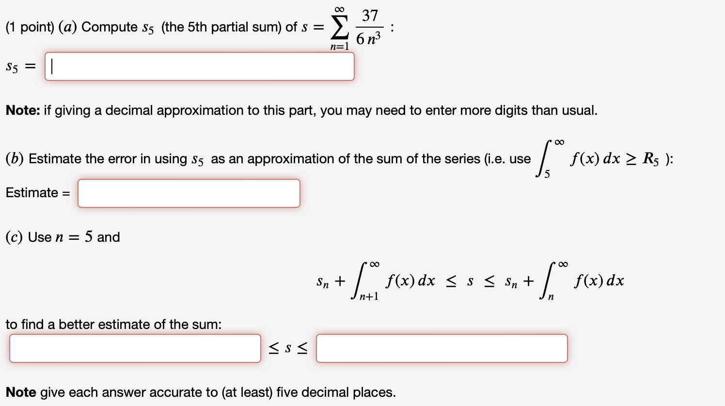Solved 0 (1 point) (a) Compute s5 (the 5th partial sum) of s | Chegg.com