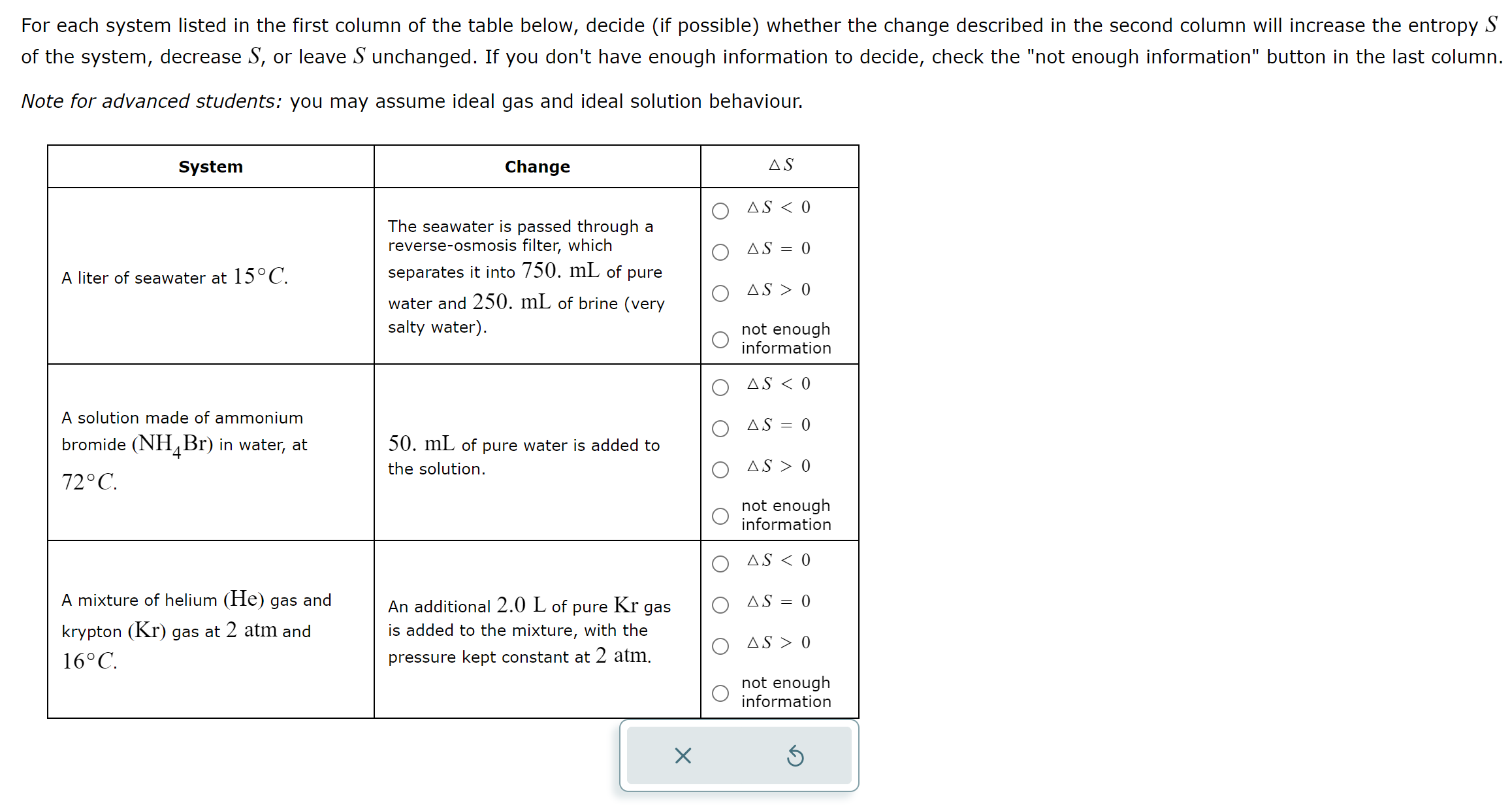 Solved For each system listed in the first column of the | Chegg.com