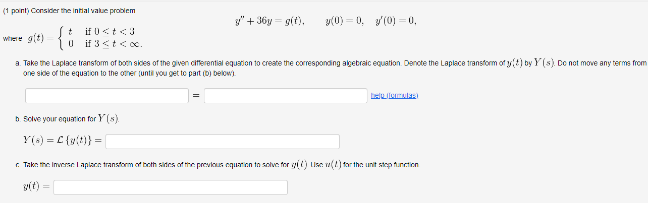 Solved (1 point) Consider the initial value problem y' + 36y | Chegg.com