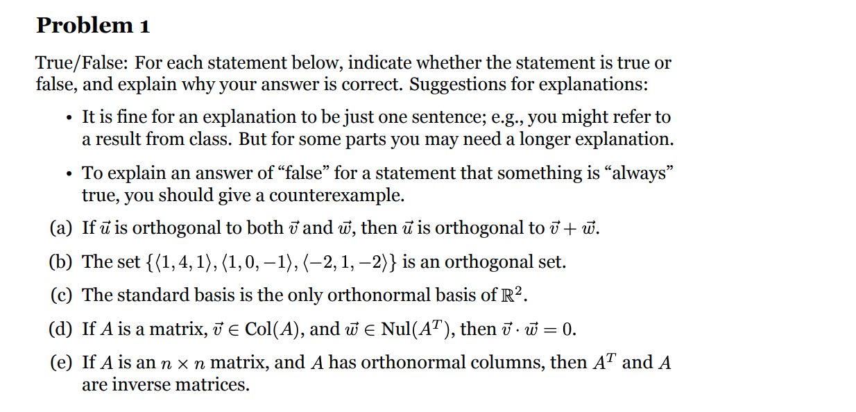 Solved Problem 1 True/False: For each statement below, | Chegg.com