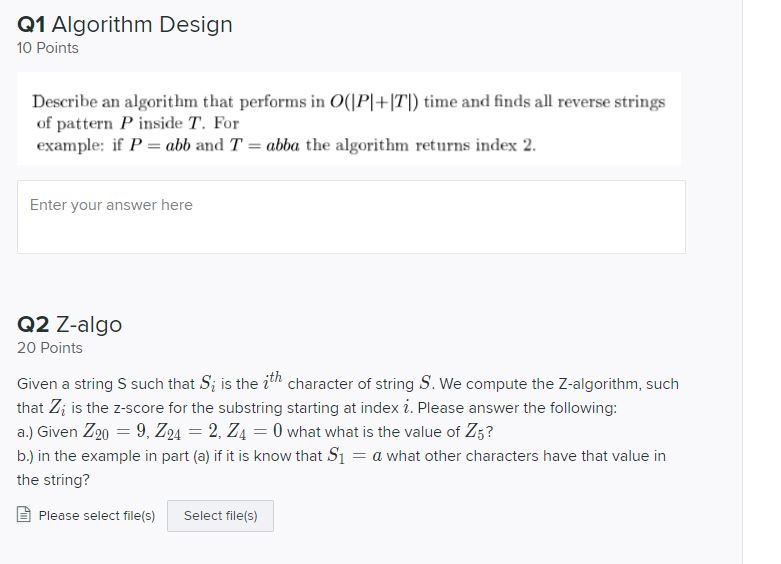 Q1 Algorithm Design 10 Points Describe an algorithm | Chegg.com