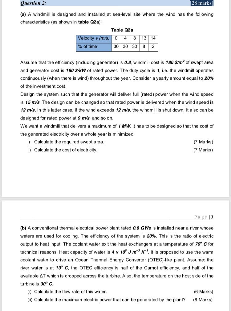 Question 2: 28 marks (a) A windmill is designed and | Chegg.com