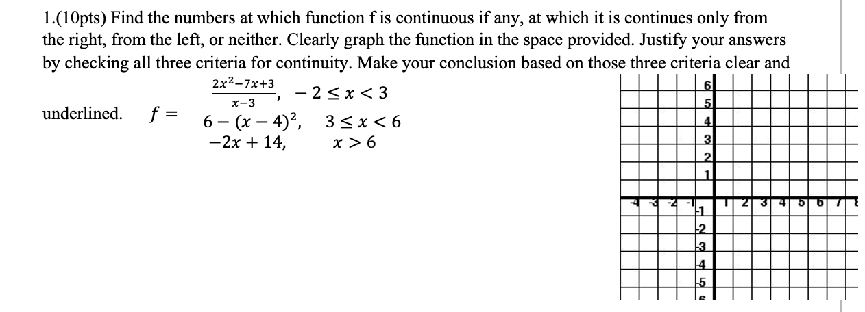 Solved 1.(10pts) ﻿Find the numbers at ﻿which function f is | Chegg.com
