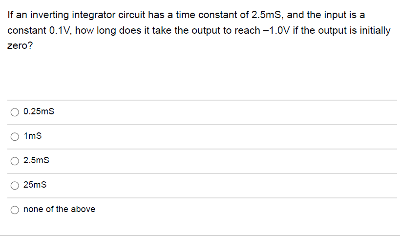 Solved If an inverting integrator circuit has a time | Chegg.com