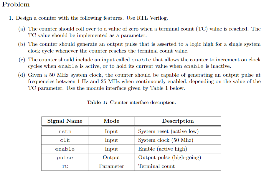 Solved Problem 1. Design a counter with the following | Chegg.com