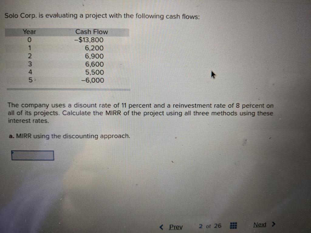 Solved Solo Corp. is evaluating a project with the following | Chegg.com