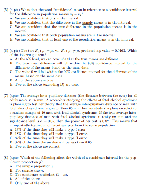 Solved I. (32 points) Without doing any calculations, choose | Chegg.com
