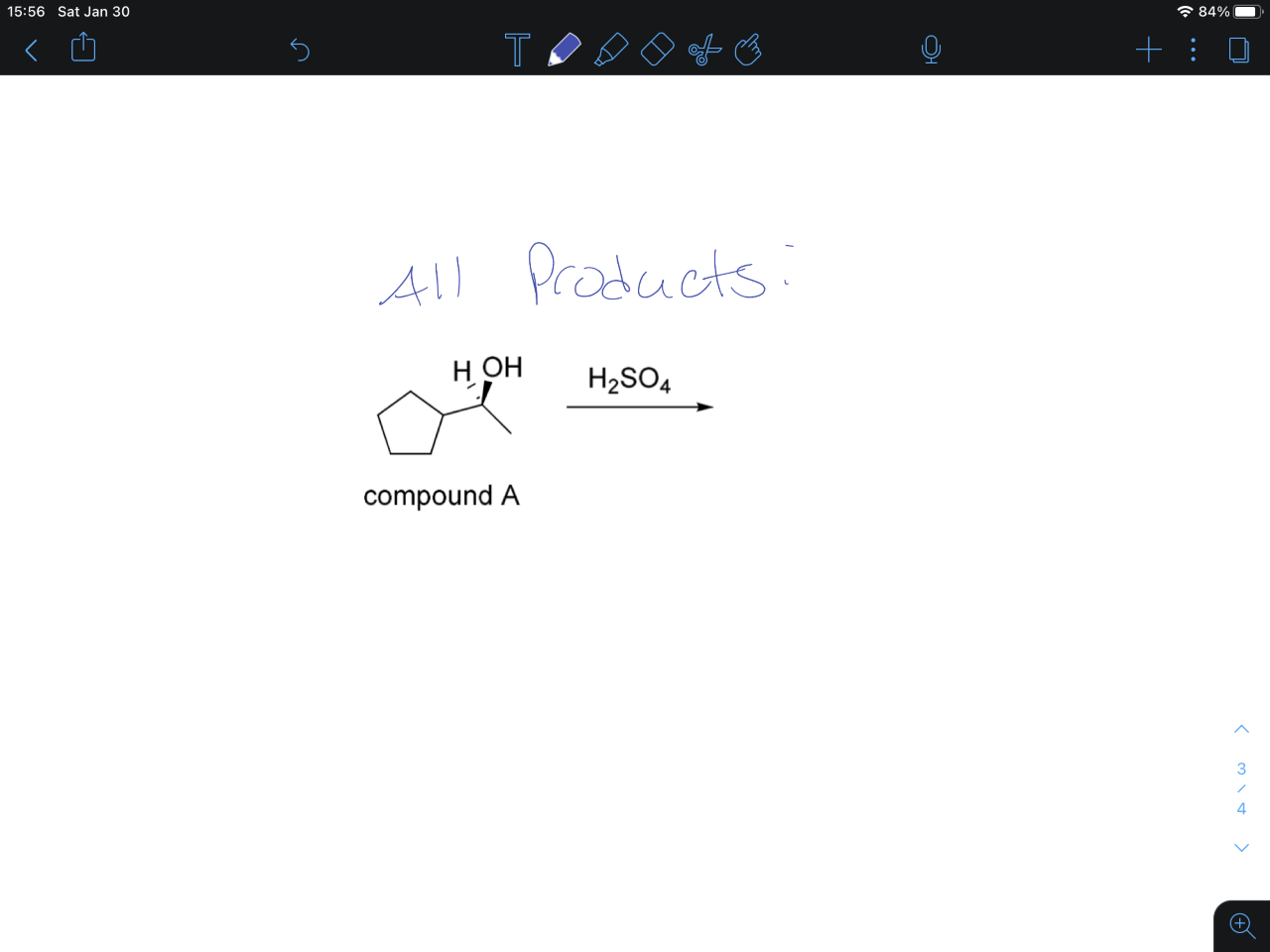 Solved 15:56 Sat Jan 30 84% T + : All Products: H OH H2SO4 | Chegg.com