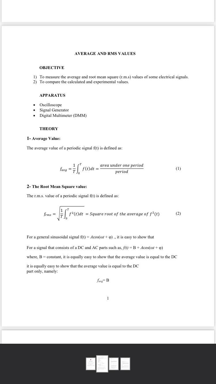 Solved OBJECTIVE 1) To measure the average and root mean | Chegg.com