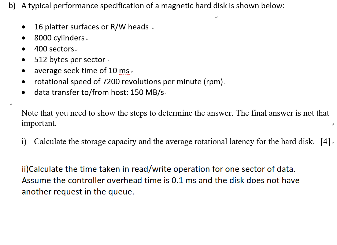 Solved b) A typical performance specification of a magnetic | Chegg.com