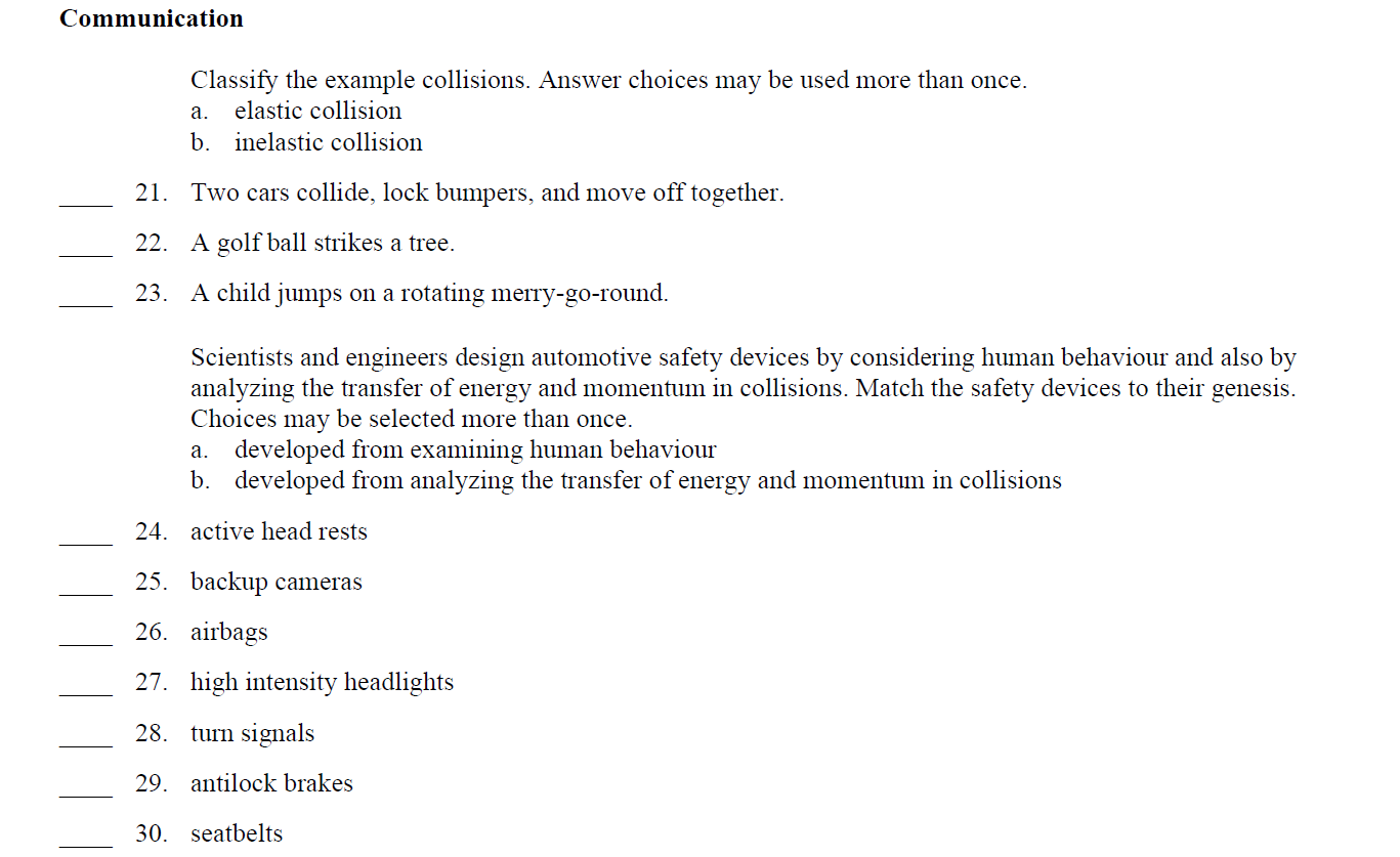 Solved Communication Classify the example collisions. Answer | Chegg.com