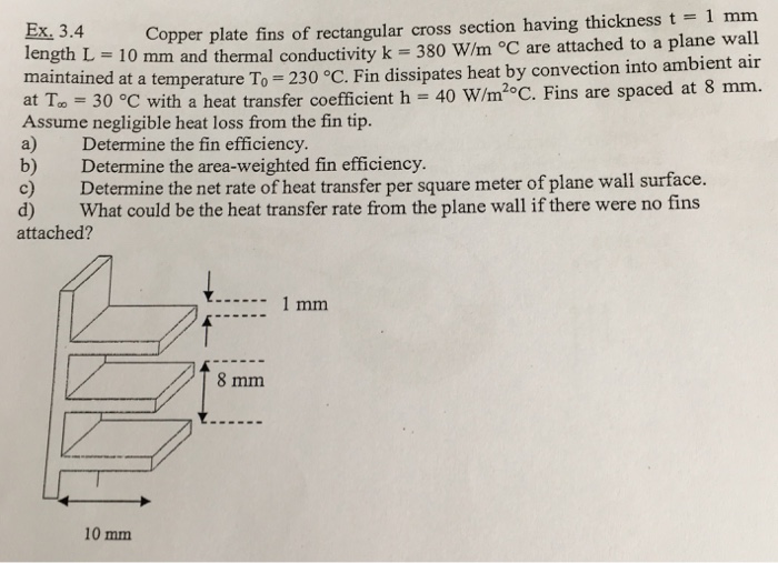 Solved Copper plate fins of rectangular cross section having | Chegg.com