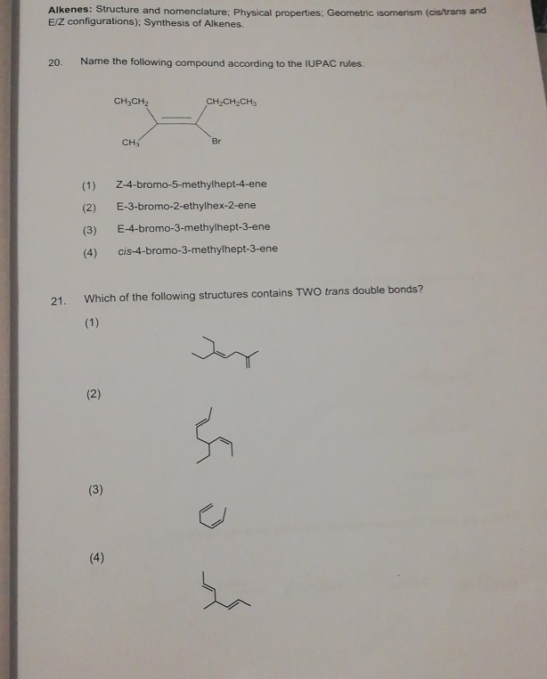 Solved Alkenes: Structure and nomenclature; Physical | Chegg.com