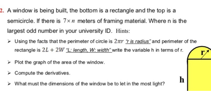 Solved A window is being built, the bottom is a rectangle | Chegg.com