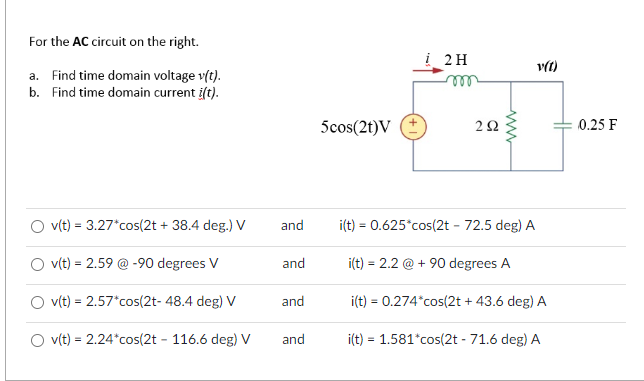 Solved For the AC circuit on the right. i 2 H v(t) a. Find | Chegg.com