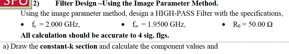 Solved 2) Filter Design -Using the Image Parameter Method. | Chegg.com