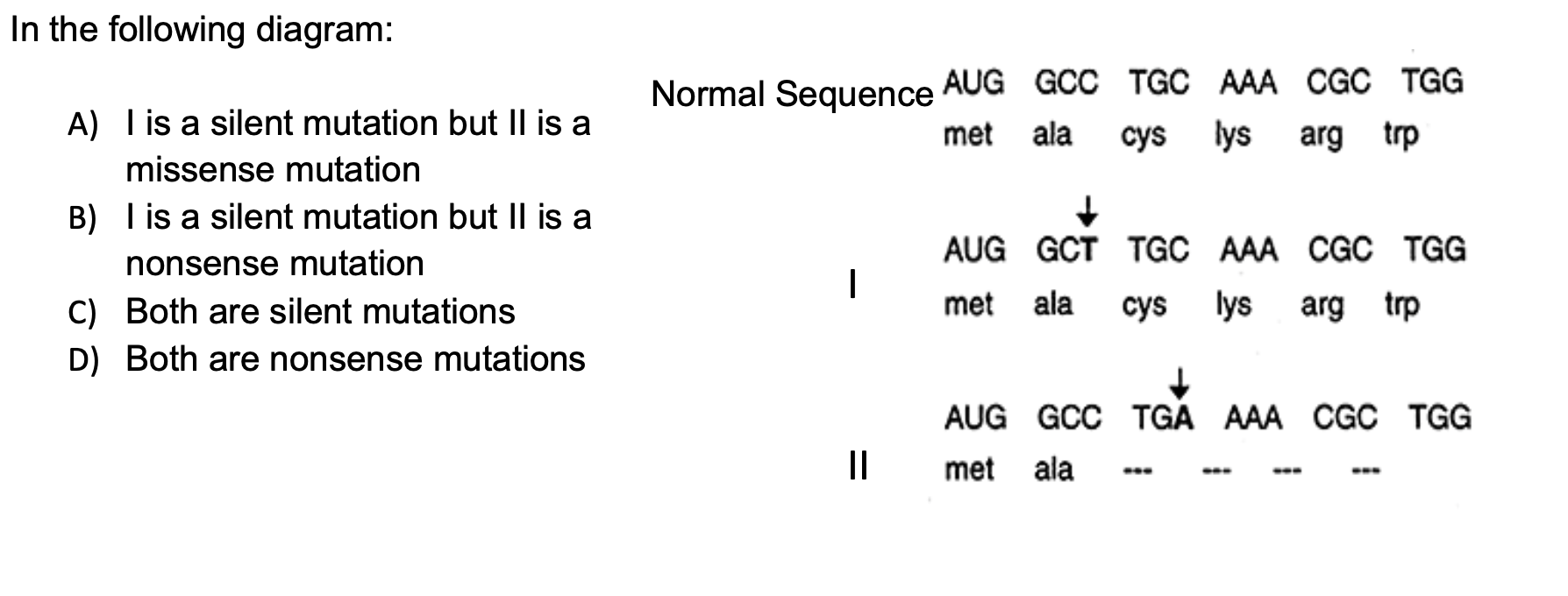 Solved In the following diagram: A) I is a silent mutation | Chegg.com