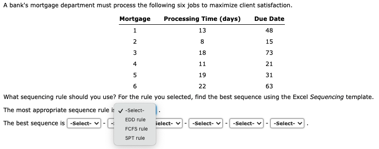 Solved What sequencing rule should you use? For the rule you | Chegg.com