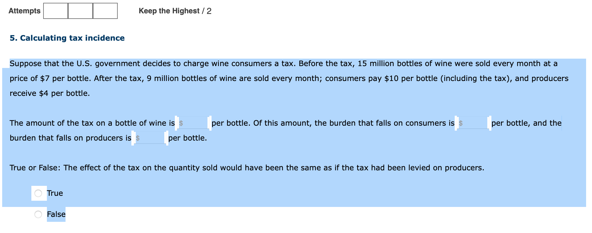 Solved Attempts Keep the Highest / 2 5. Calculating tax | Chegg.com