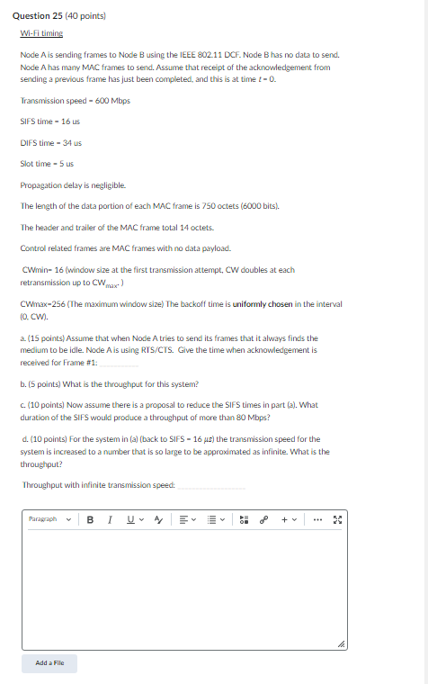 Solved Wi-fi timing Node A is sending frames to Node B using | Chegg.com