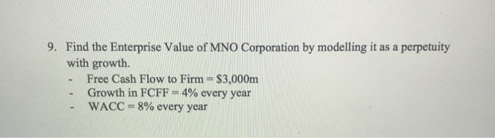 Solved Find the Enterprise Value of MNO Corporation by | Chegg.com