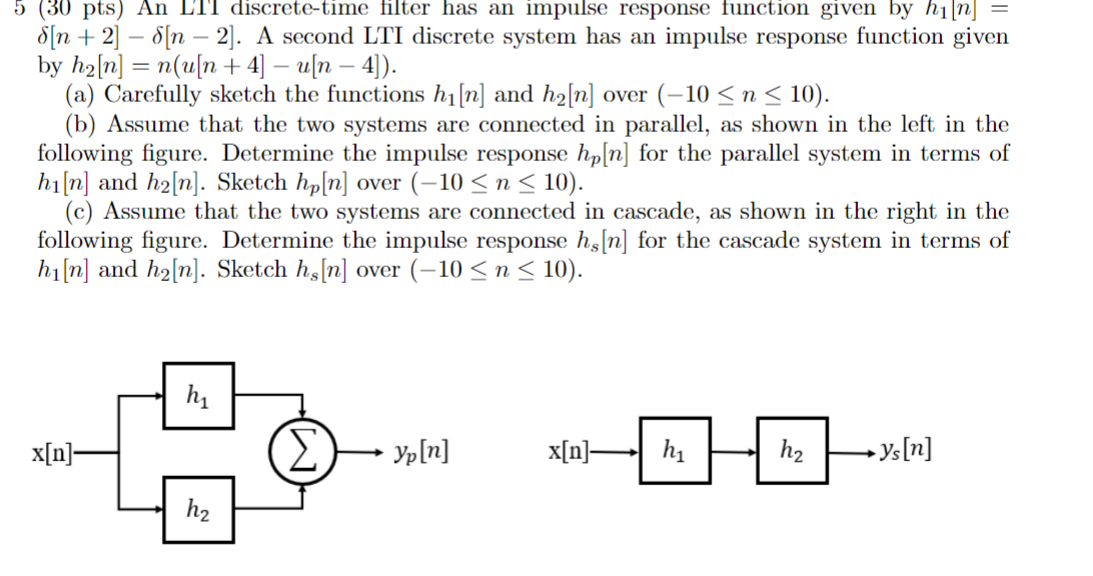 Solved 5 (30 pts) An LTI discrete-time filter has an impulse | Chegg.com