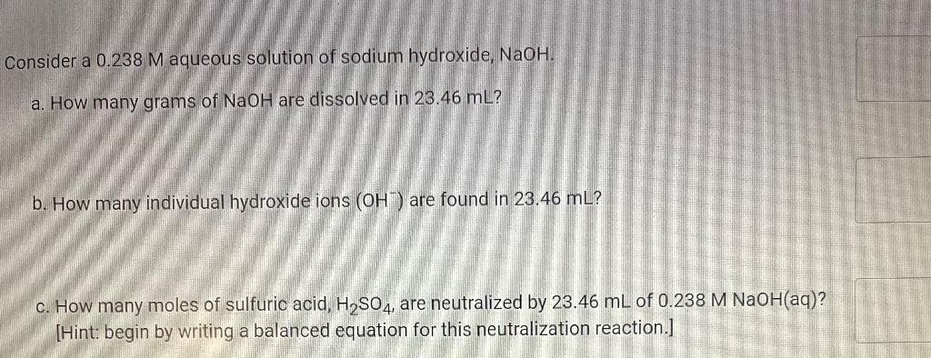 Solved Consider a 0.238 M aqueous solution of sodium | Chegg.com