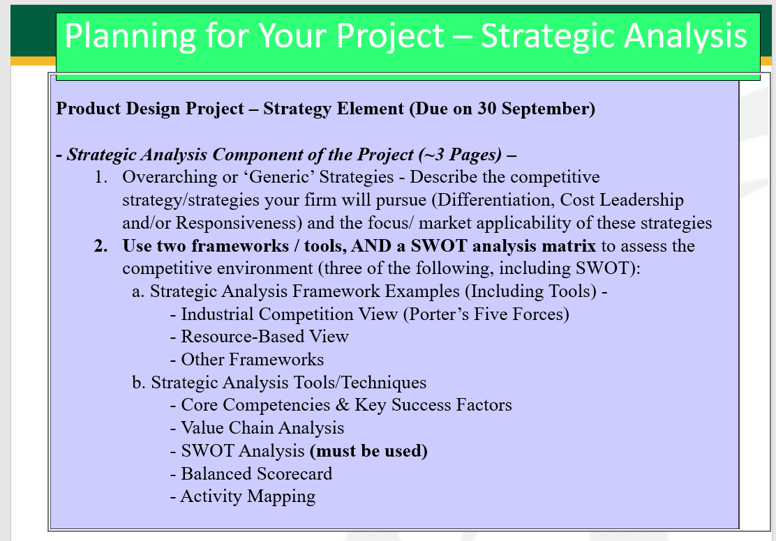 Planning for Your Project - Strategic Analysis | Chegg.com