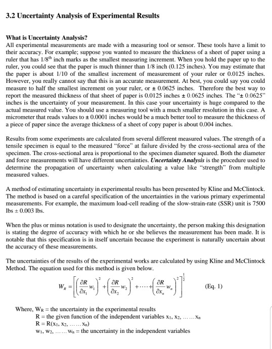 Solved 3.2 Uncertainty Analysis of Experimental Results What | Chegg.com