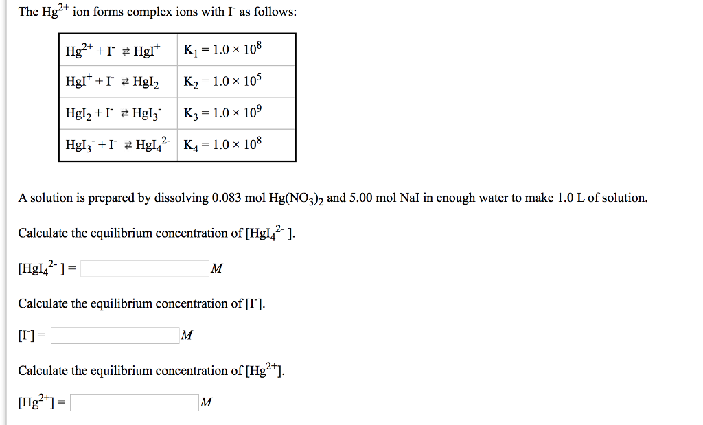 Solved The Hg2+ ion forms complex ions with I as follows: | Chegg.com