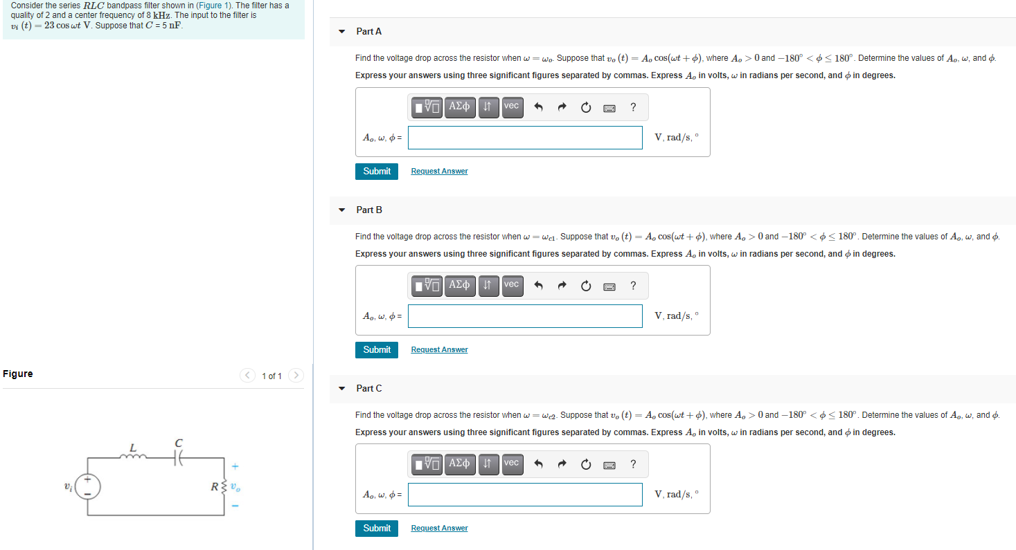 Solved Consider the series RLC bandpass filter shown in | Chegg.com