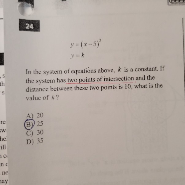 Solved y = (x - 5)² y=k In the system of equations above, k | Chegg.com