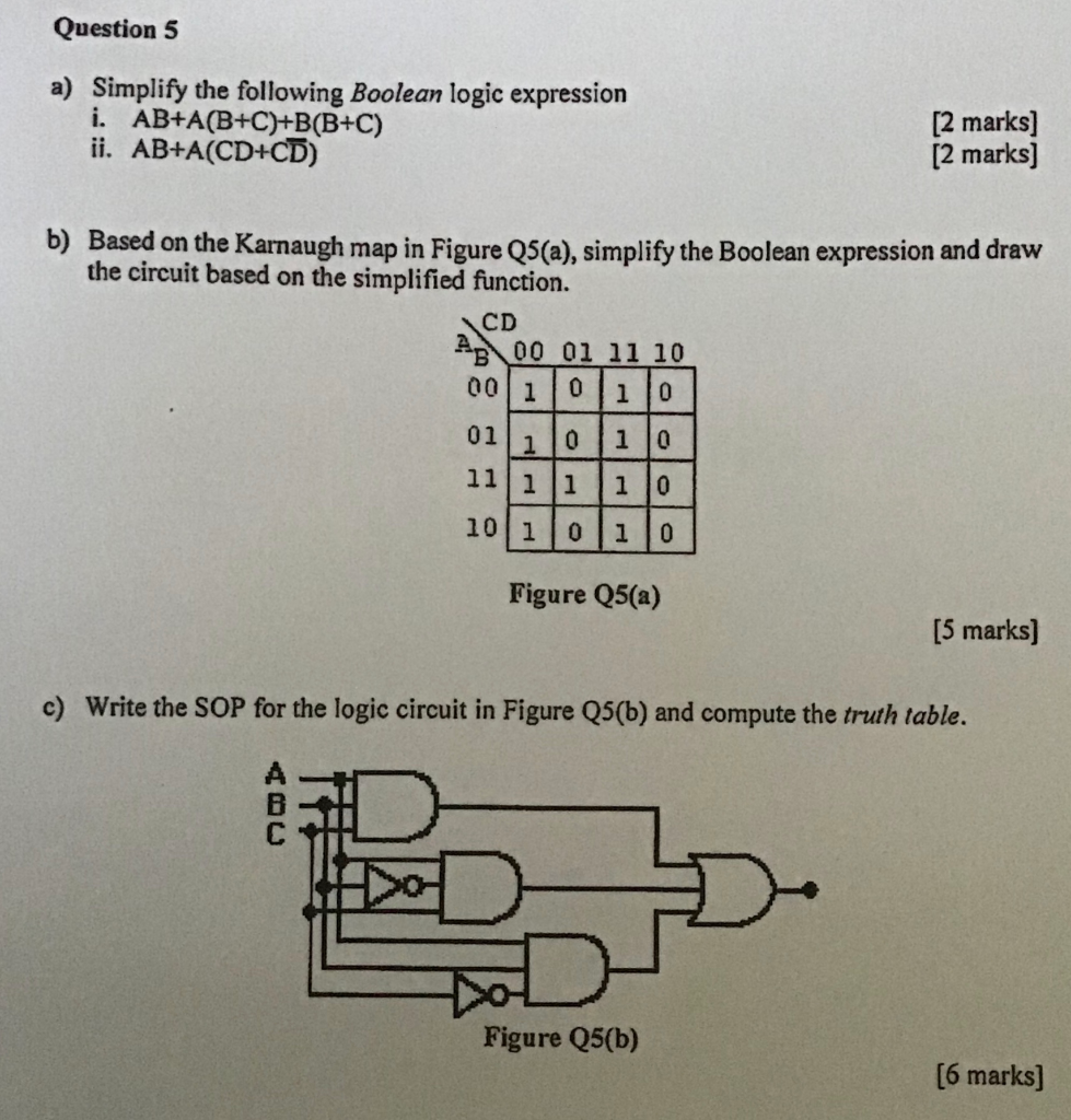 Solved Question 5 a) Simplify the following Boolean logic | Chegg.com