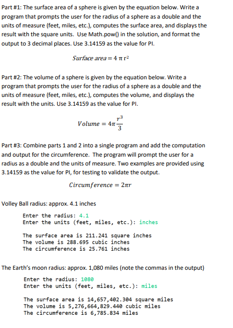 Solved Part \#1: The surface area of a sphere is given by | Chegg.com